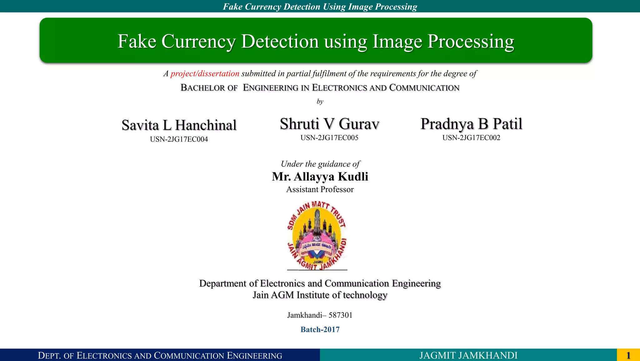Fake Currency detction Using Image Processing | PPTX