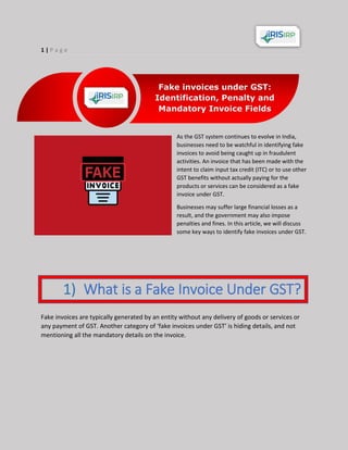 Uncovering Fake Invoices under GST: Identifying, Penalties, and ...