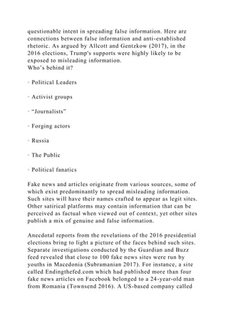 Fake NewsThe dynamics of Fake News Critical analysis of its c.docx