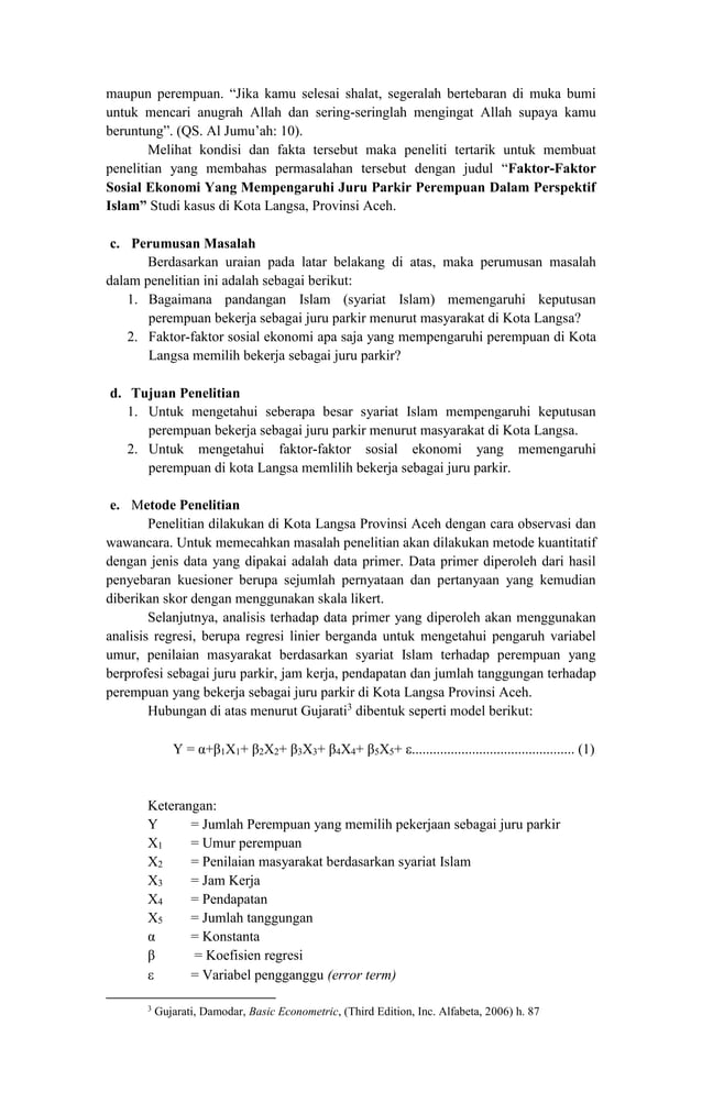 Faktor faktor sosial ekonomi yang mempengaruhi juru parkir perempuan dalam perspektif islam | PDF