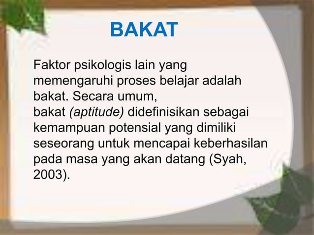 Faktor faktor yang mempengaruhi belajar | PPTX