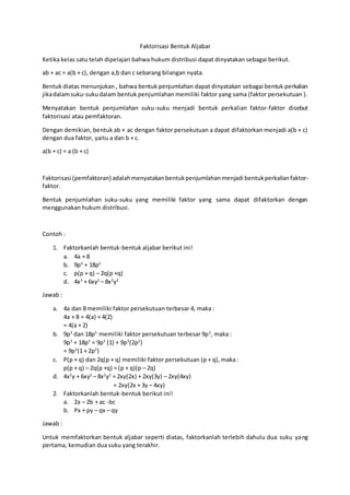 Faktorisasi bentuk aljabar | DOCX