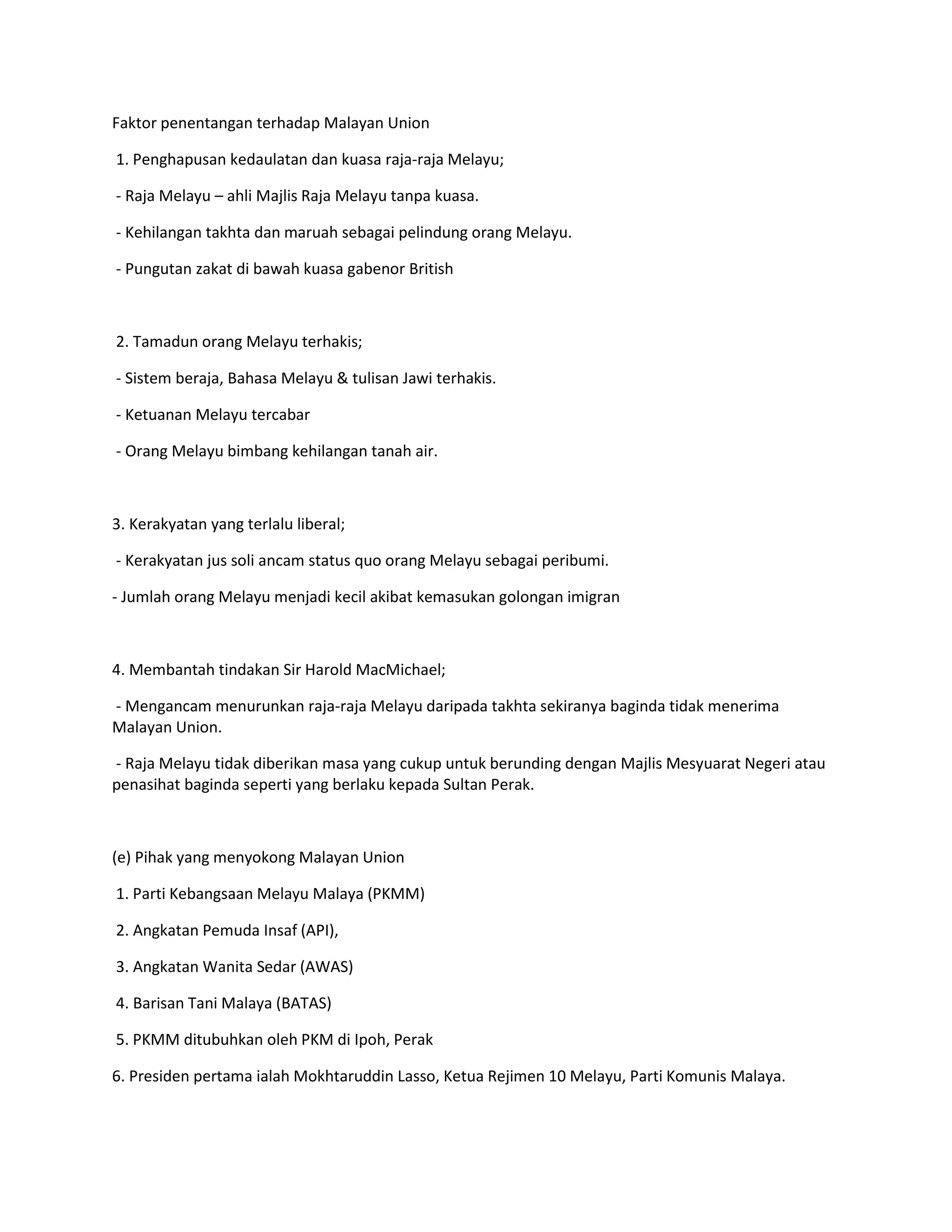 Faktor penentangan terhadap malayan union | DOCX