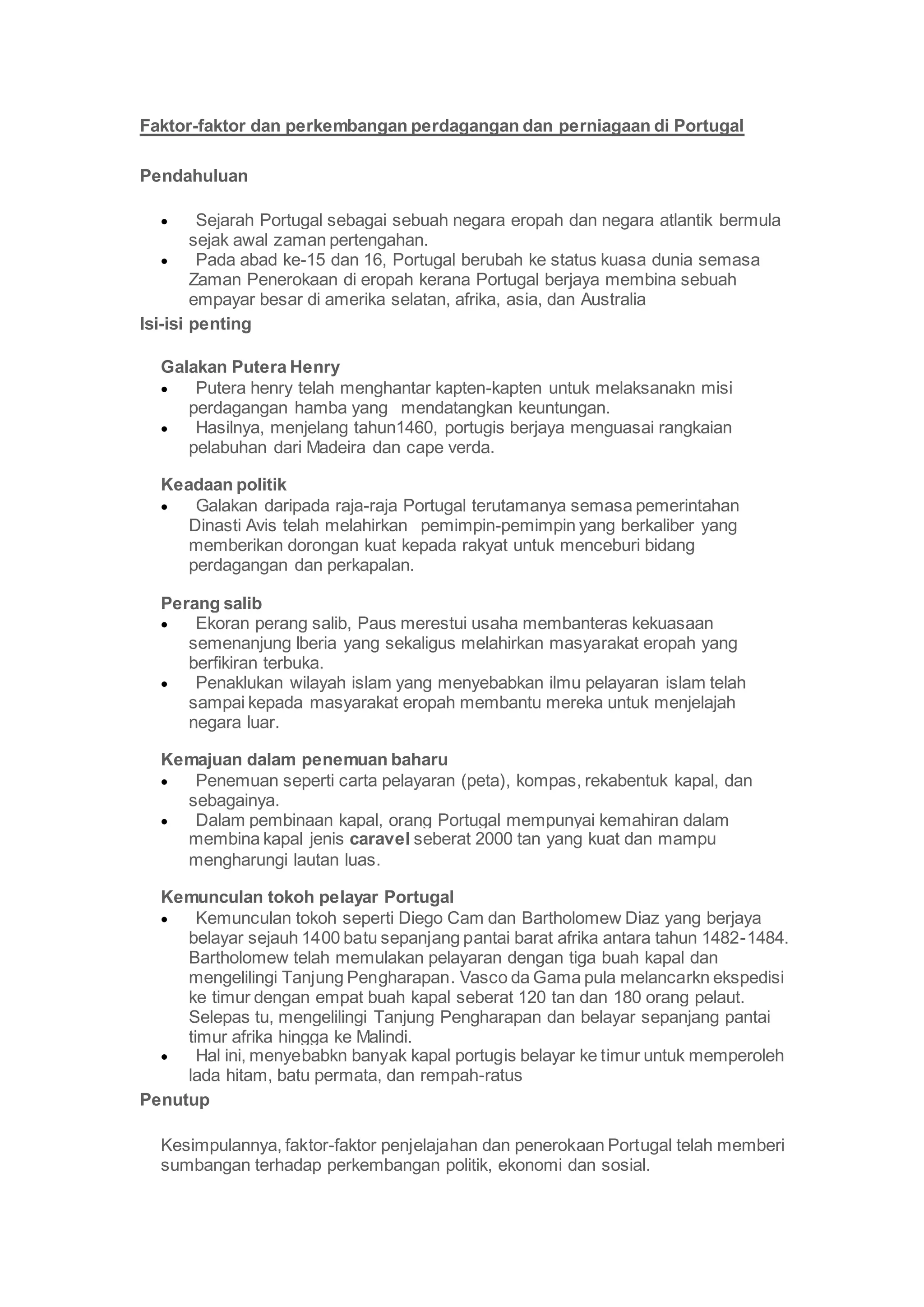 Tema 3 - Faktor Perkembangan Perdagangan di Portugal | DOCX