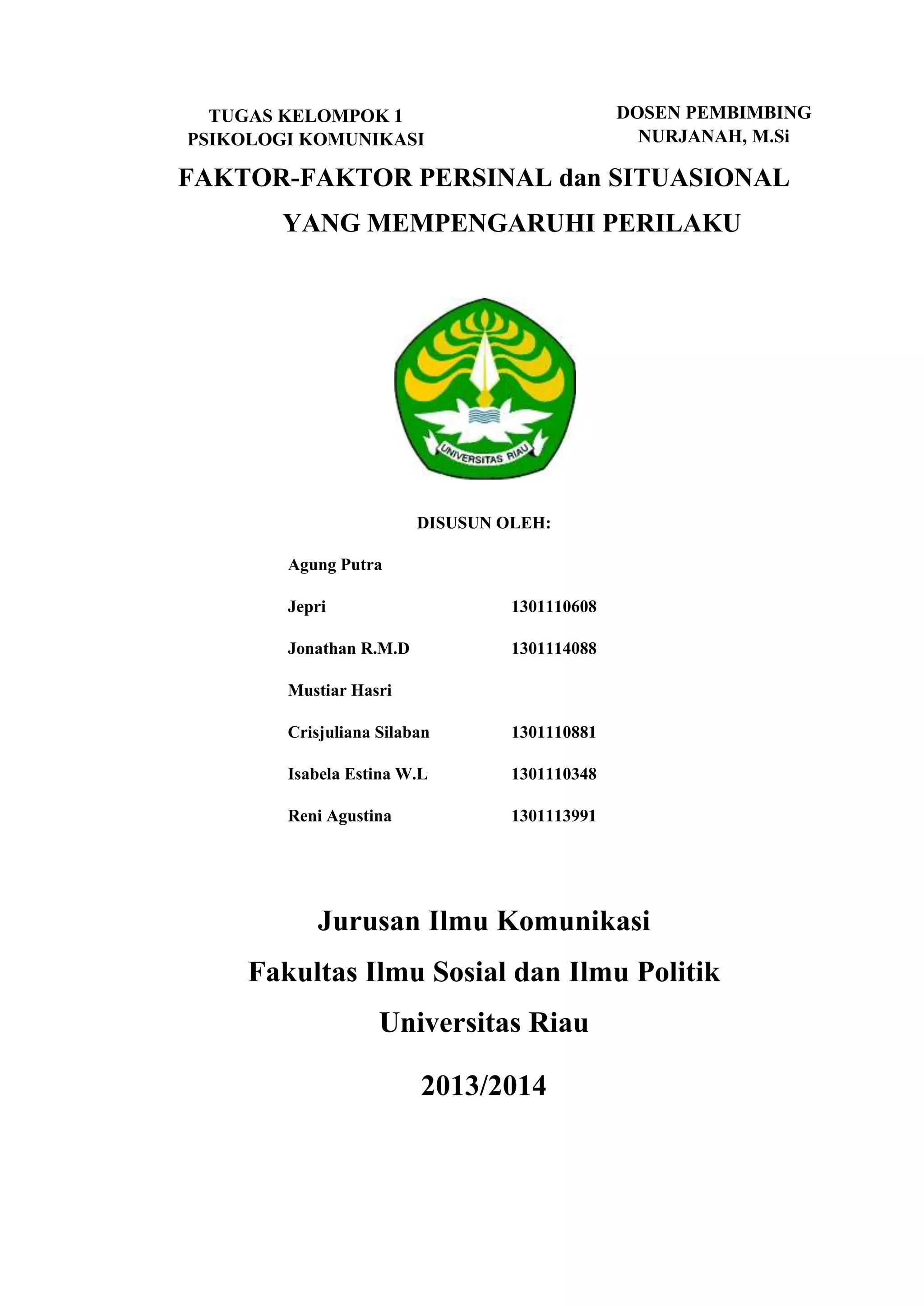 Makalah Faktor personal dan situasional yang mempengaruhi sikap | DOCX