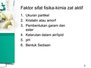 Faktor yang Berpengaruh Terhadap Proses Pelepasan, Pelarutan dan ...