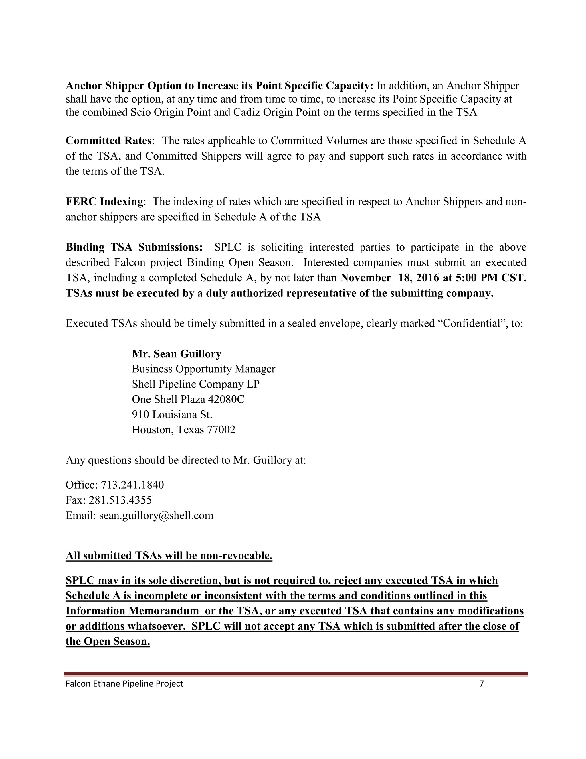Shell's Falcon Ethane Pipeline Open Season Information Memorandum | PDF