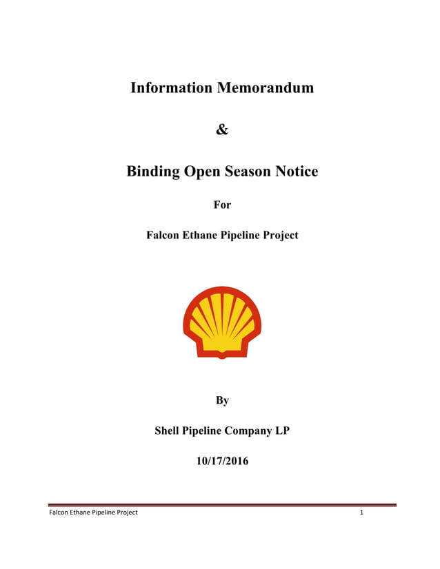 Shell's Falcon Ethane Pipeline Open Season Information Memorandum | PDF