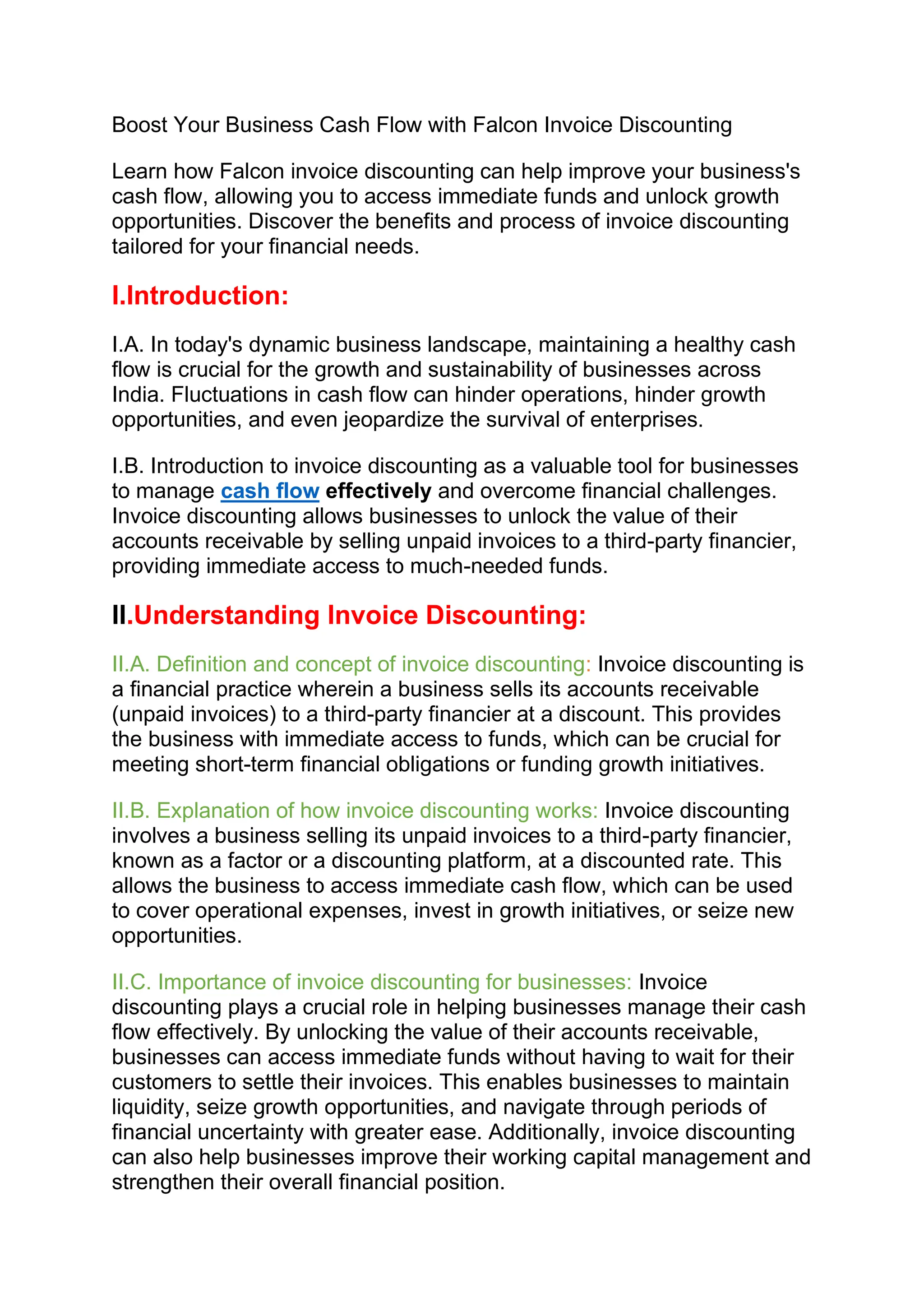 Boost Your Business Cash Flow with Falcon Invoice Discounting | PDF