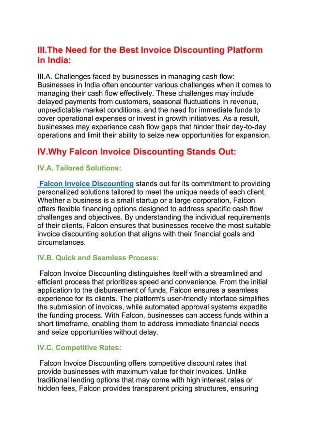 Boost Your Business Cash Flow with Falcon Invoice Discounting | PDF