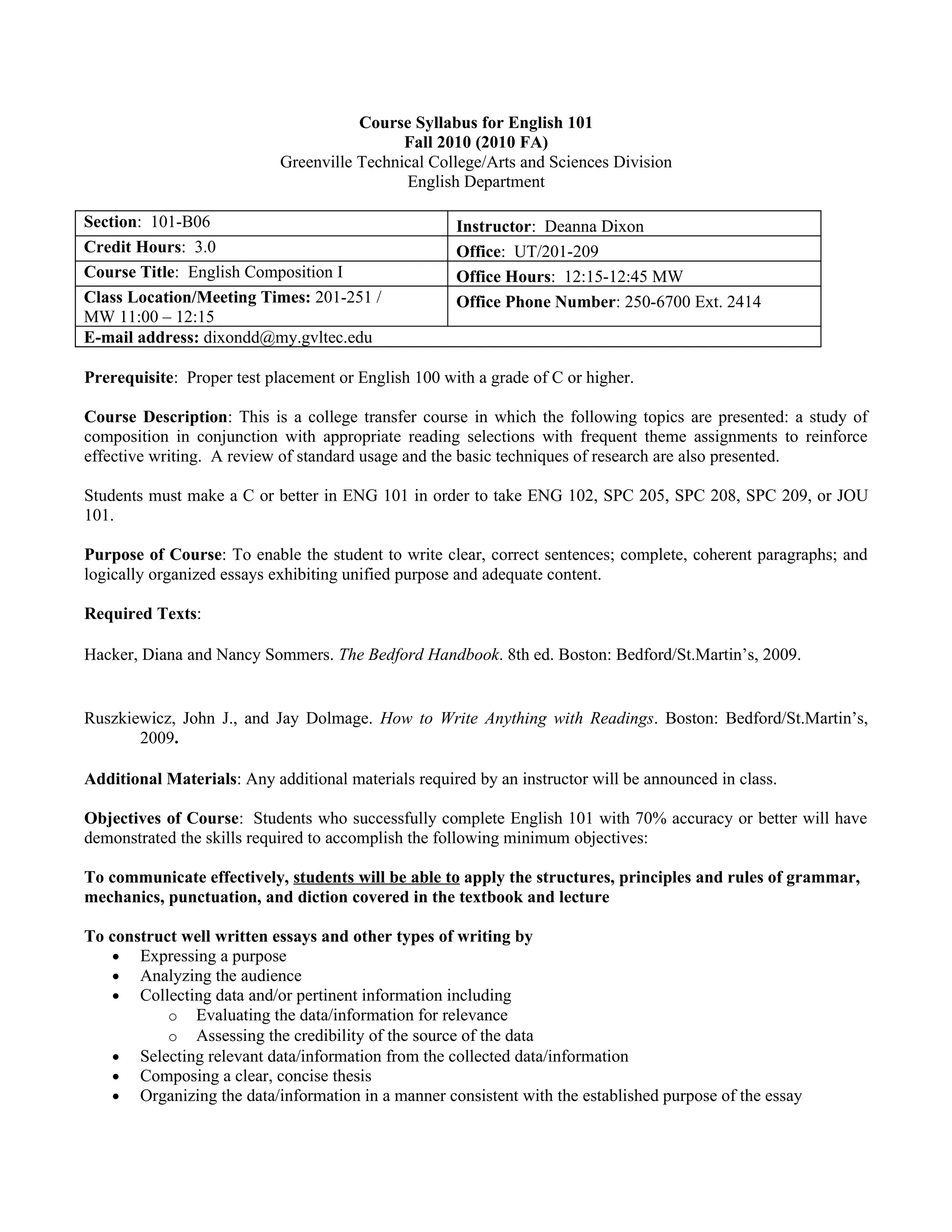 ENG 101-B06 Syllabus | PDF