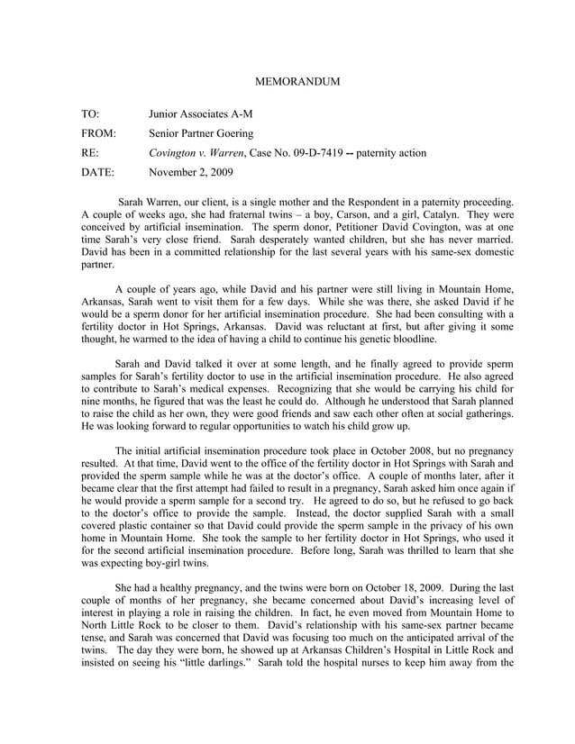 Fall 2006 open memo assignment ai sperm donor paternity rights a m | PDF
