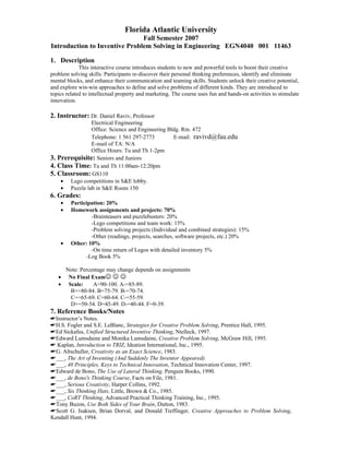 Inventive Thinking - Undergraduate - Fall 2007 Sample Syllabus | DOC ...