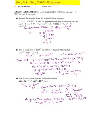 Fall 2008 midterm solutions | PDF