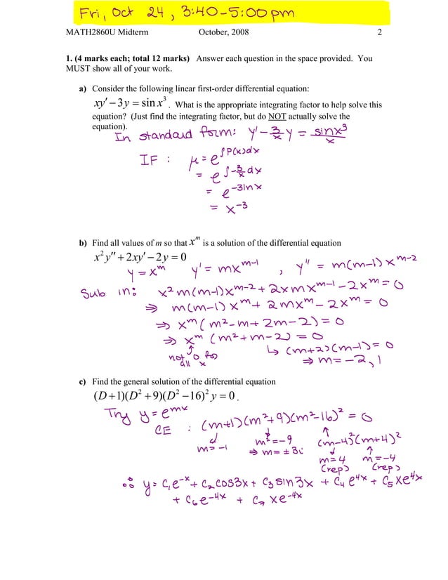 Fall 2008 midterm solutions | PDF