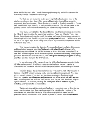 Fall 2009 closed memo assignment no. 2 workers comp. horseplay rule (a ...