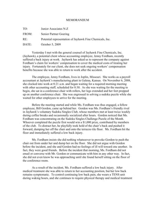 Fall 2009 closed memo assignment no. 2 workers comp. horseplay rule (n ...