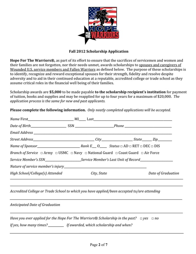 Fall 2012 scholarship application | PDF | Student Financial Aid ...