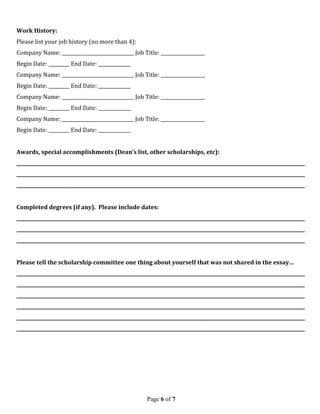 Fall 2012 scholarship application | PDF | Student Financial Aid ...