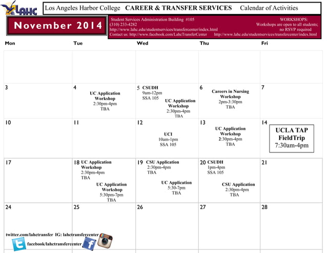 LAHC Transfer Calendar Fall 2014 | PPT