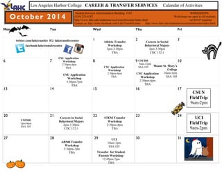 LAHC Transfer Calendar Fall 2014