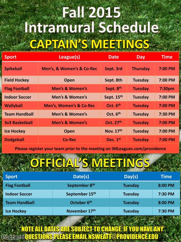 Fall 2015 intramural schedule flyer | PPTX