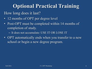Fall 2016 OPT Presentation | PPT