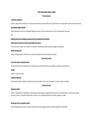 Fall 360 Grille Menu 2009 | DOCX