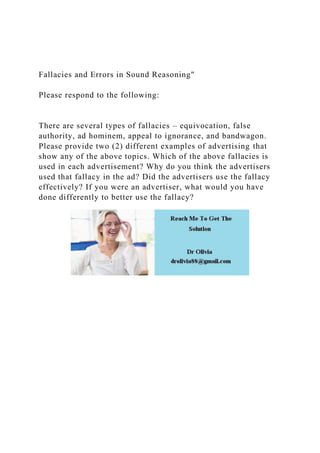 Fallacies and Errors in Sound ReasoningPlease respond to th | PDF