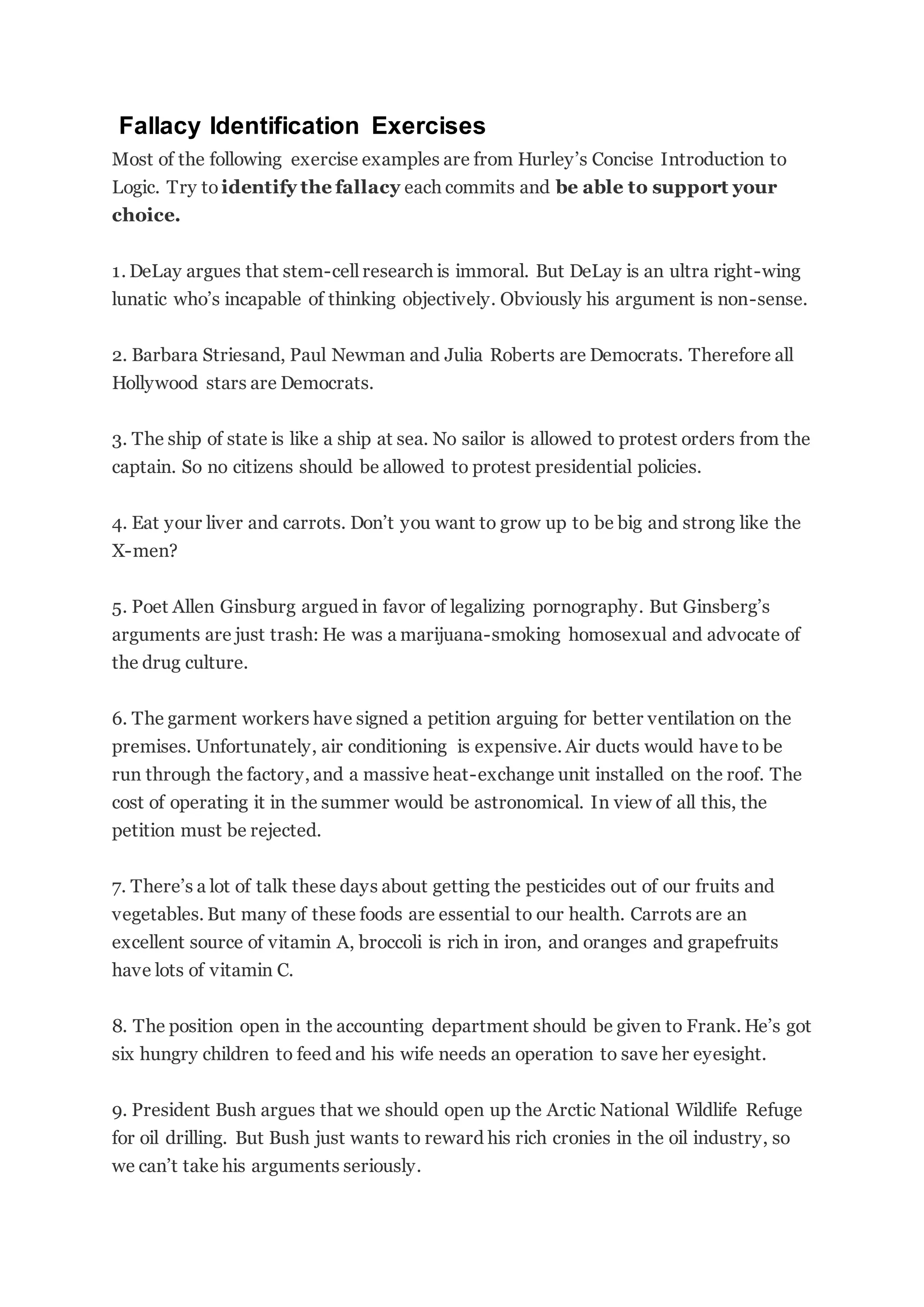 Fallacy identification exercises | DOCX