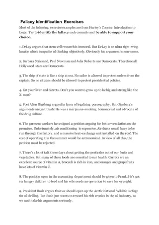 Fallacy identification exercises | DOCX | Christianity | Religion & Spirituality