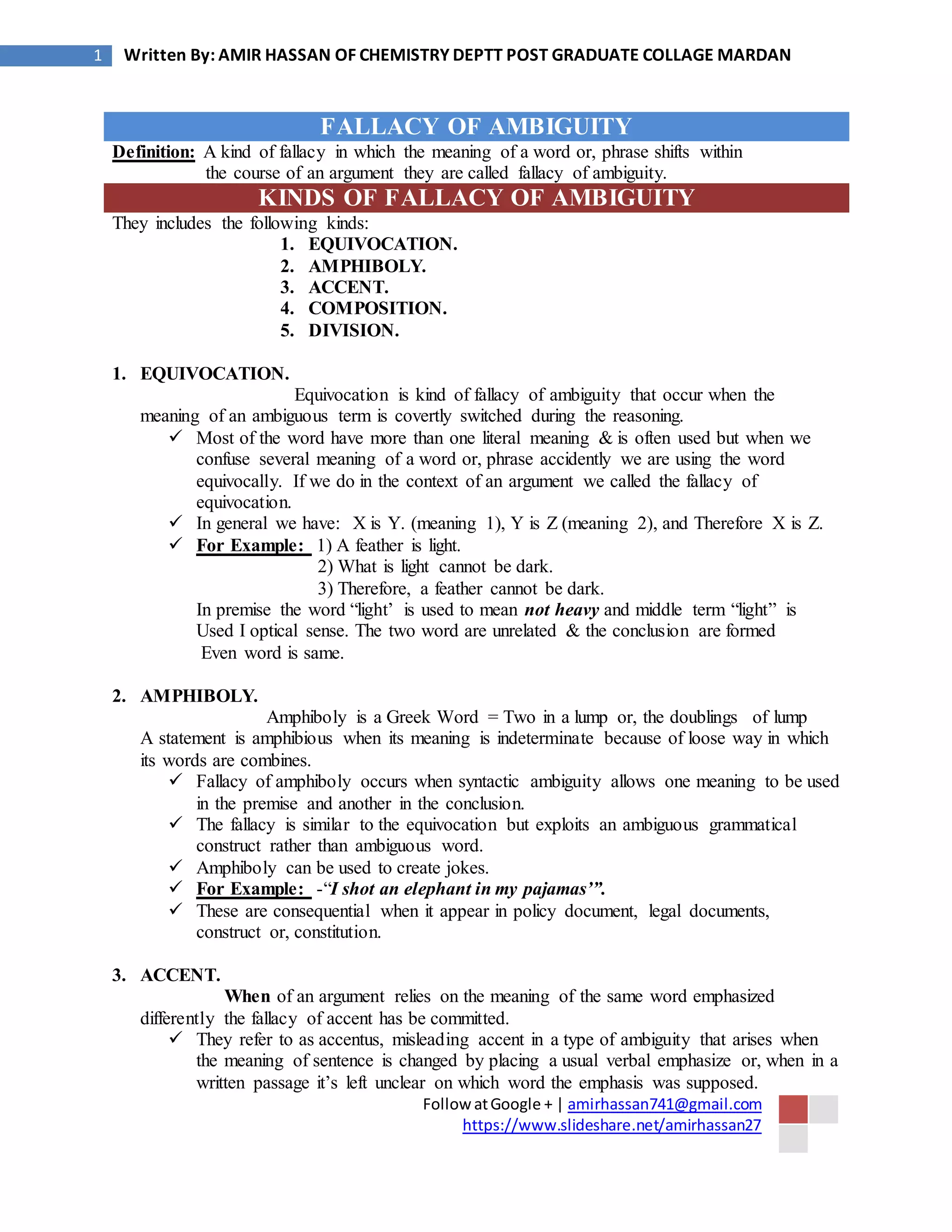 Fallacy of ambiguity, kinds of ambiguity , emotively neutral language ...