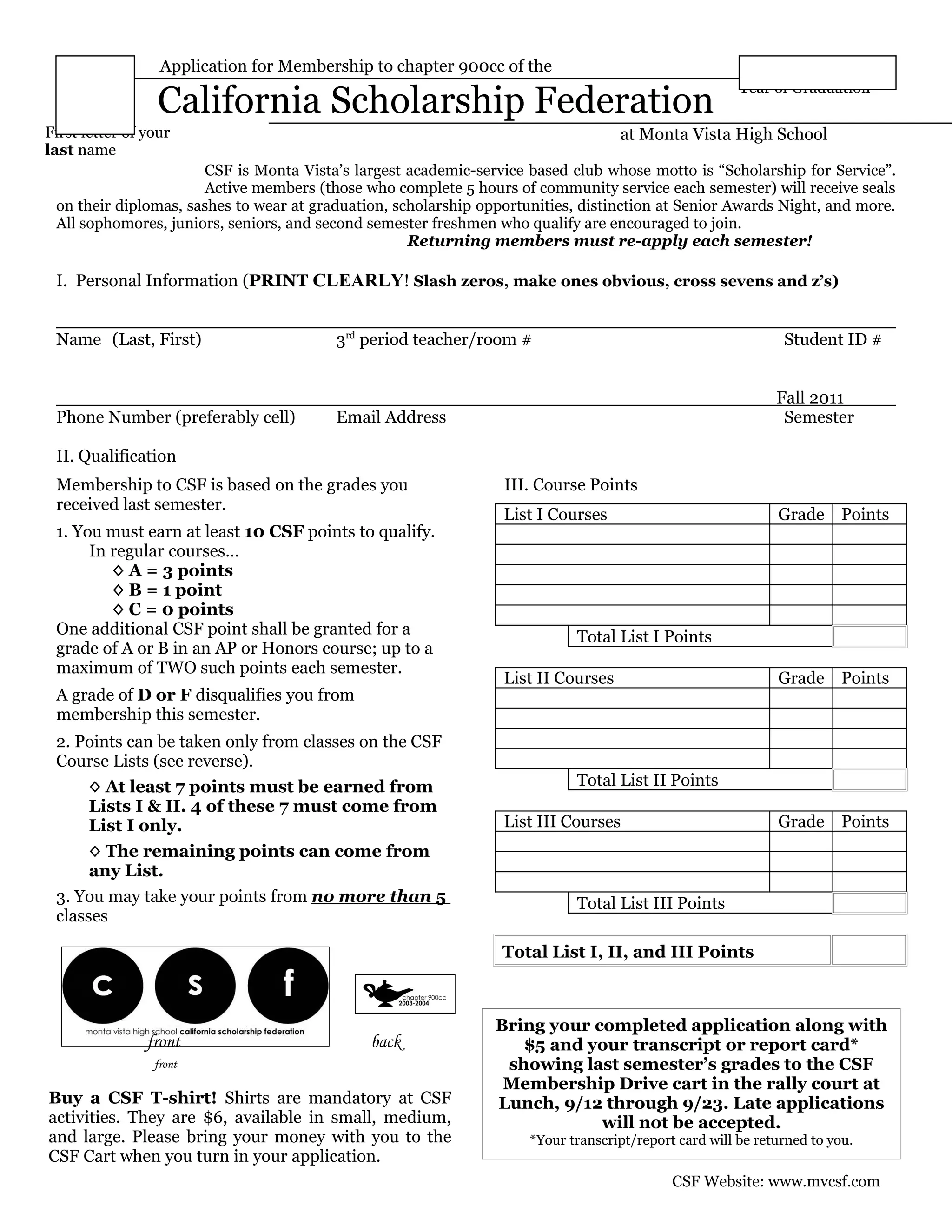 CSF Fall 2011 App | DOC