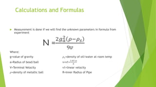 Fall ball Viscometer experiment fluid mechanicss | PPTX