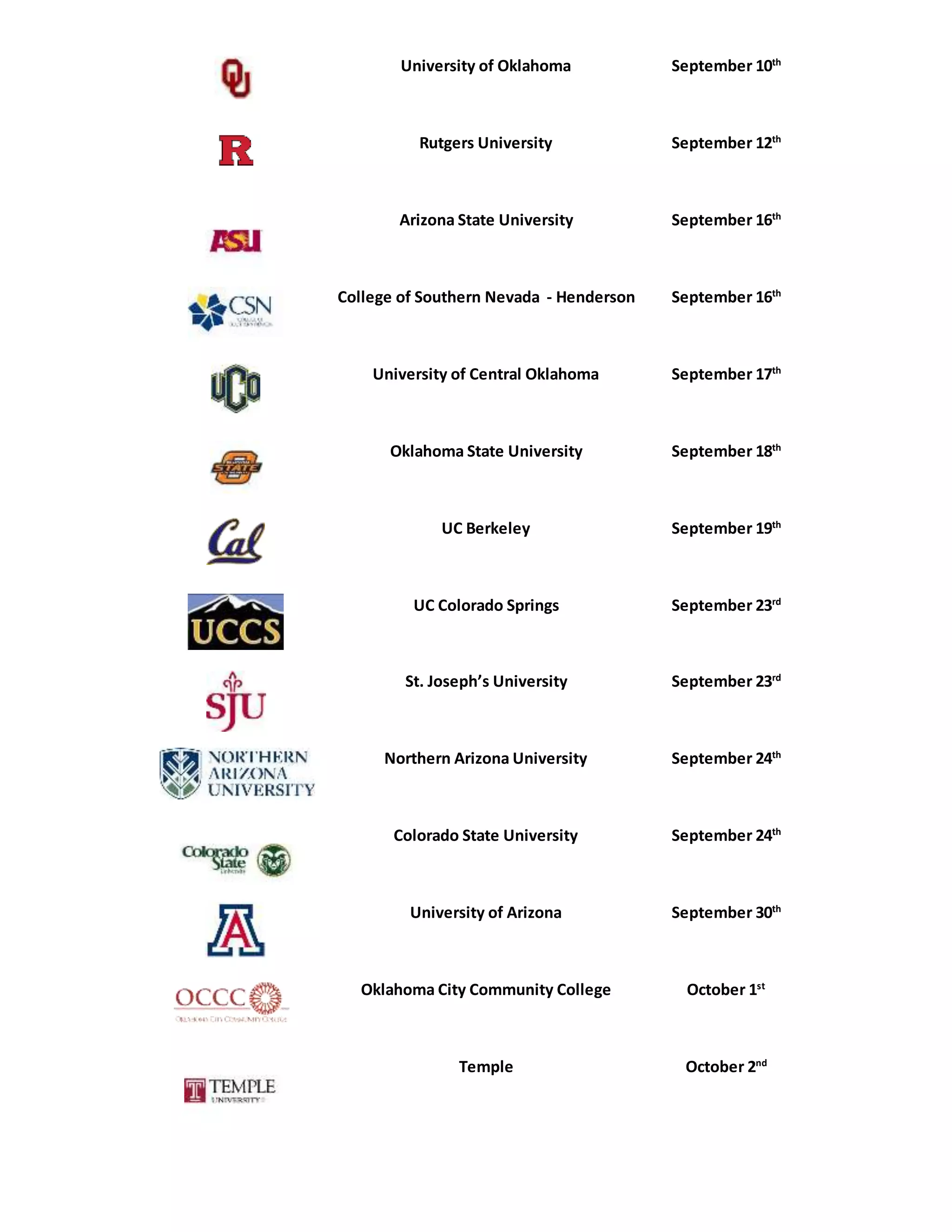 CSAA Insurance Group Fall College Career Fair Schedule | DOC