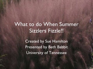 What to do when Summer Sizzlers Fizzle! Part 1 of 2 | PPT