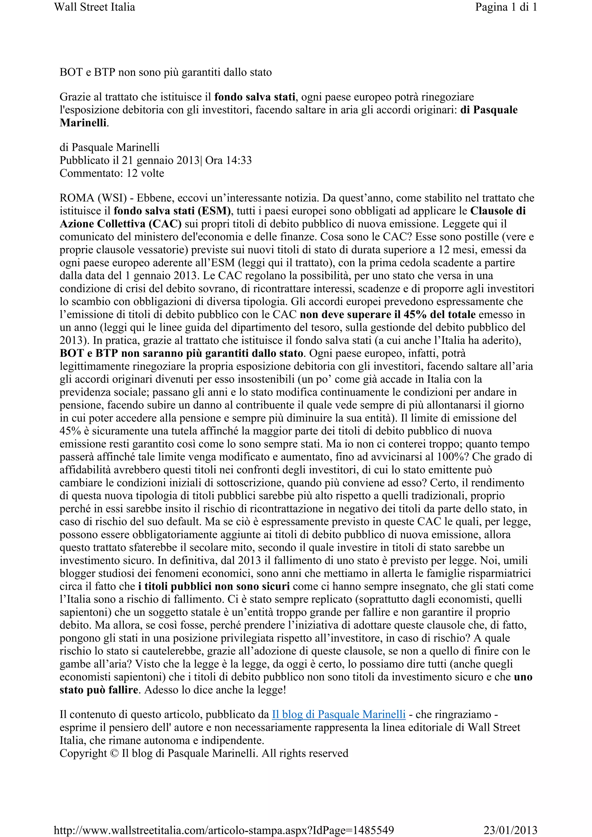BOT e BTP non sono più garantiti dallo Stato | PDF