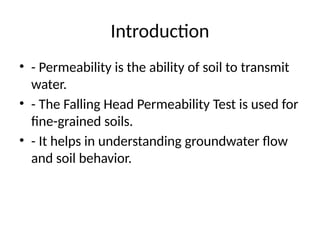 Falling Head Permeability Test in Soil Mechanics | PPTX