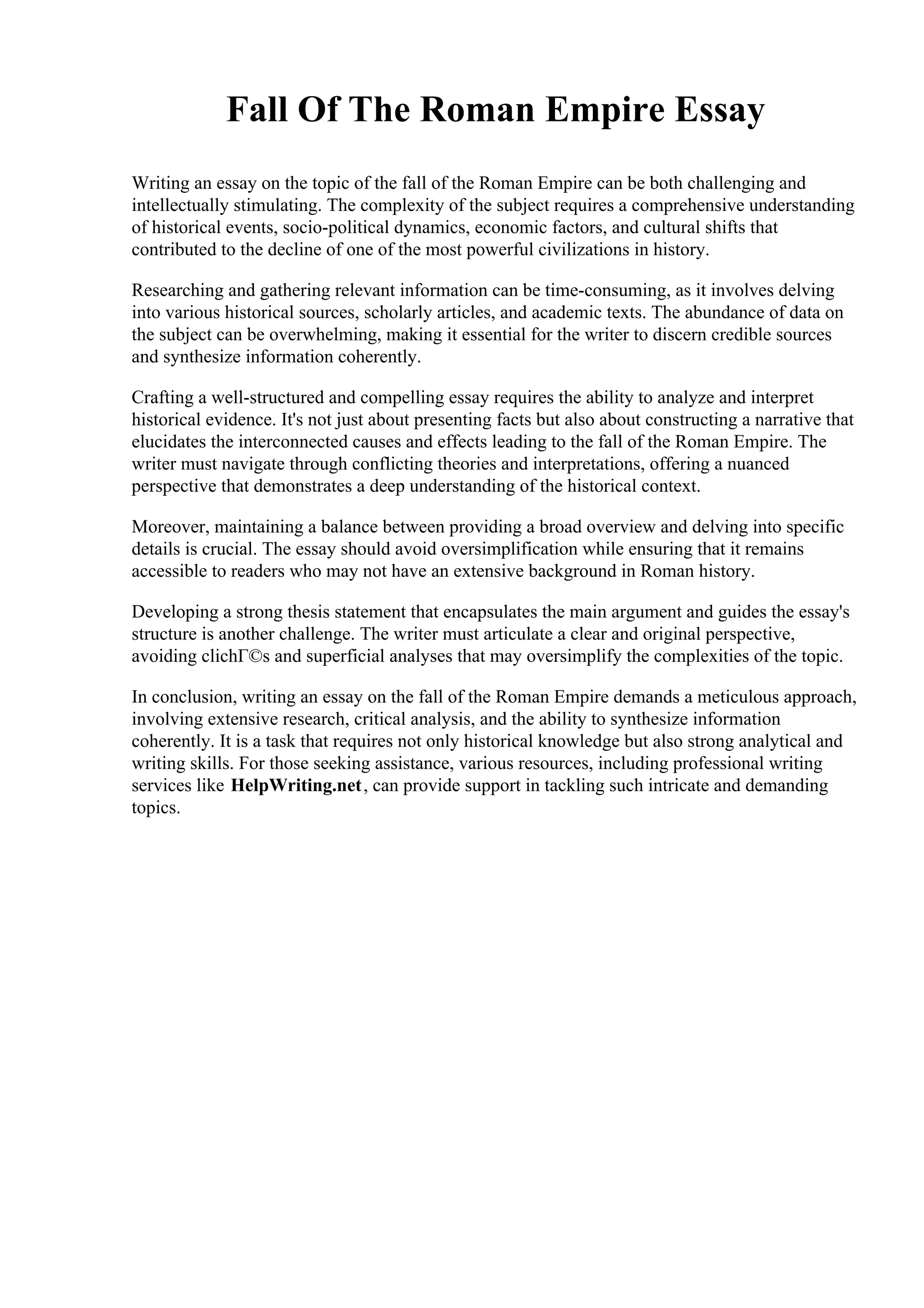 Fall Of The Roman Empire Essay. Mandl School, The College of Allied ...