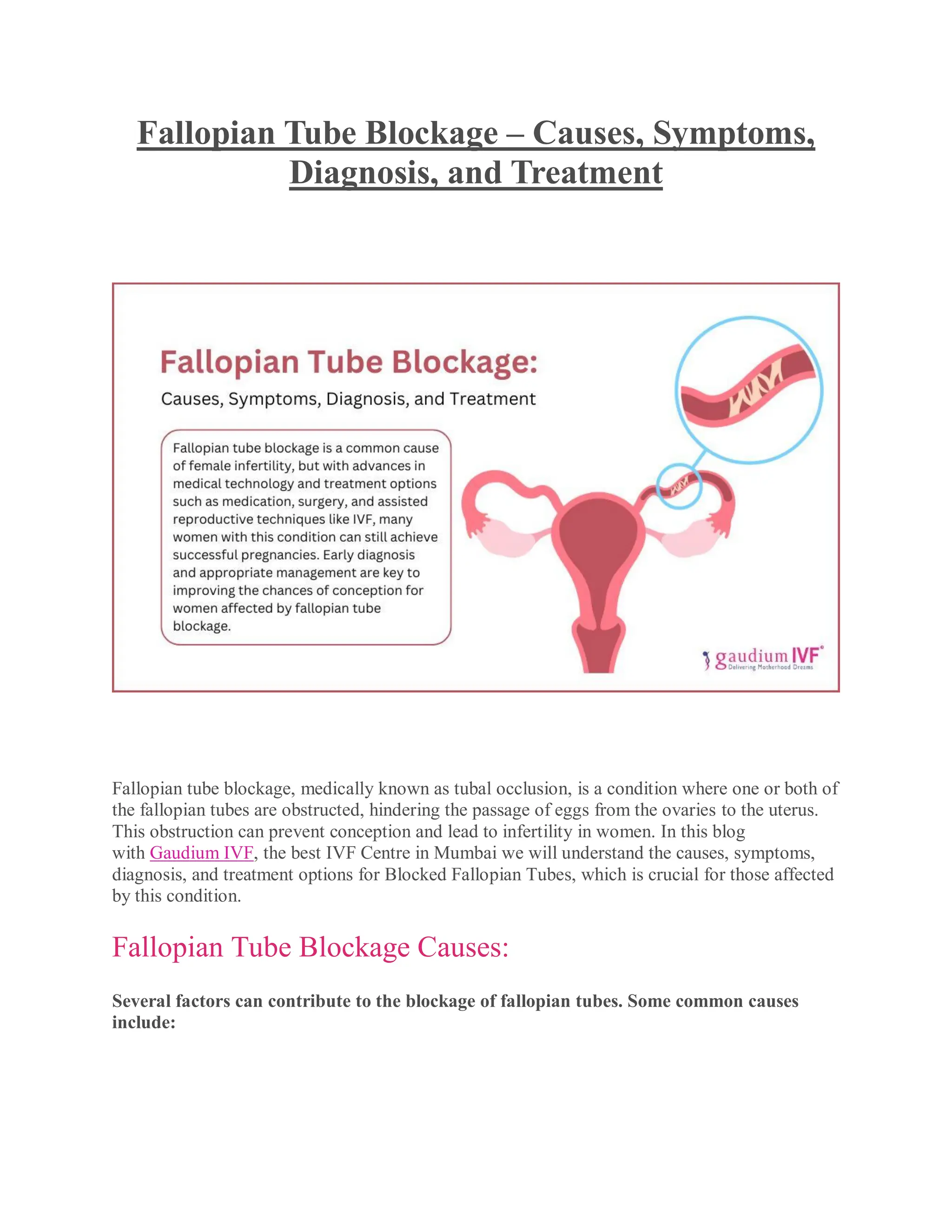 Fallopian Tube Blockage- Causes, Symptoms | PDF