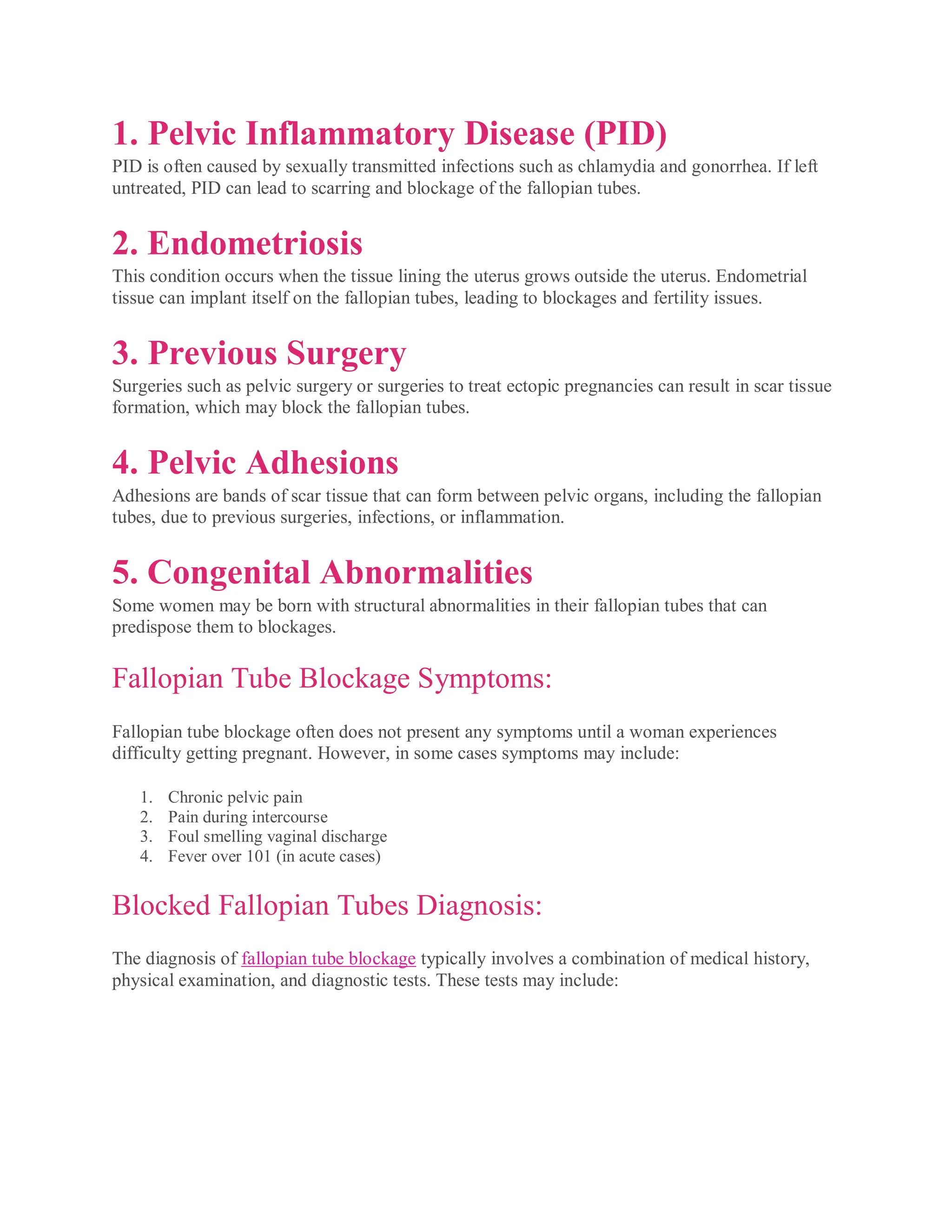 Fallopian Tube Blockage- Causes, Symptoms | PDF