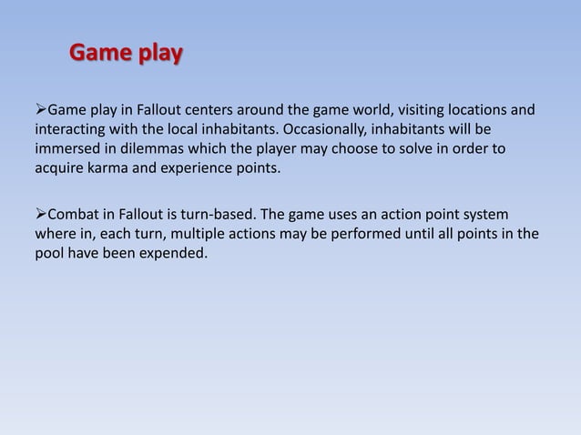 Fallout game's setting, characters, developmet,release, reception and ...