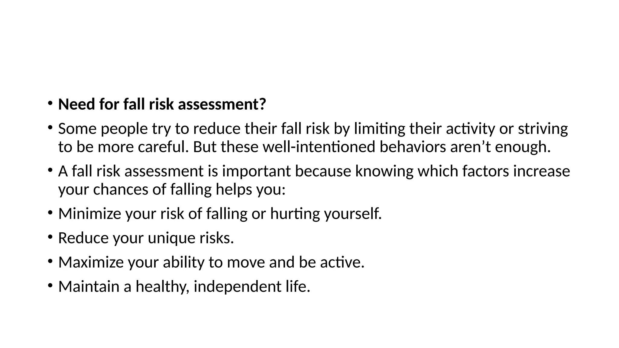 fall risk assessment and various techniques to assess fall risk | PPTX