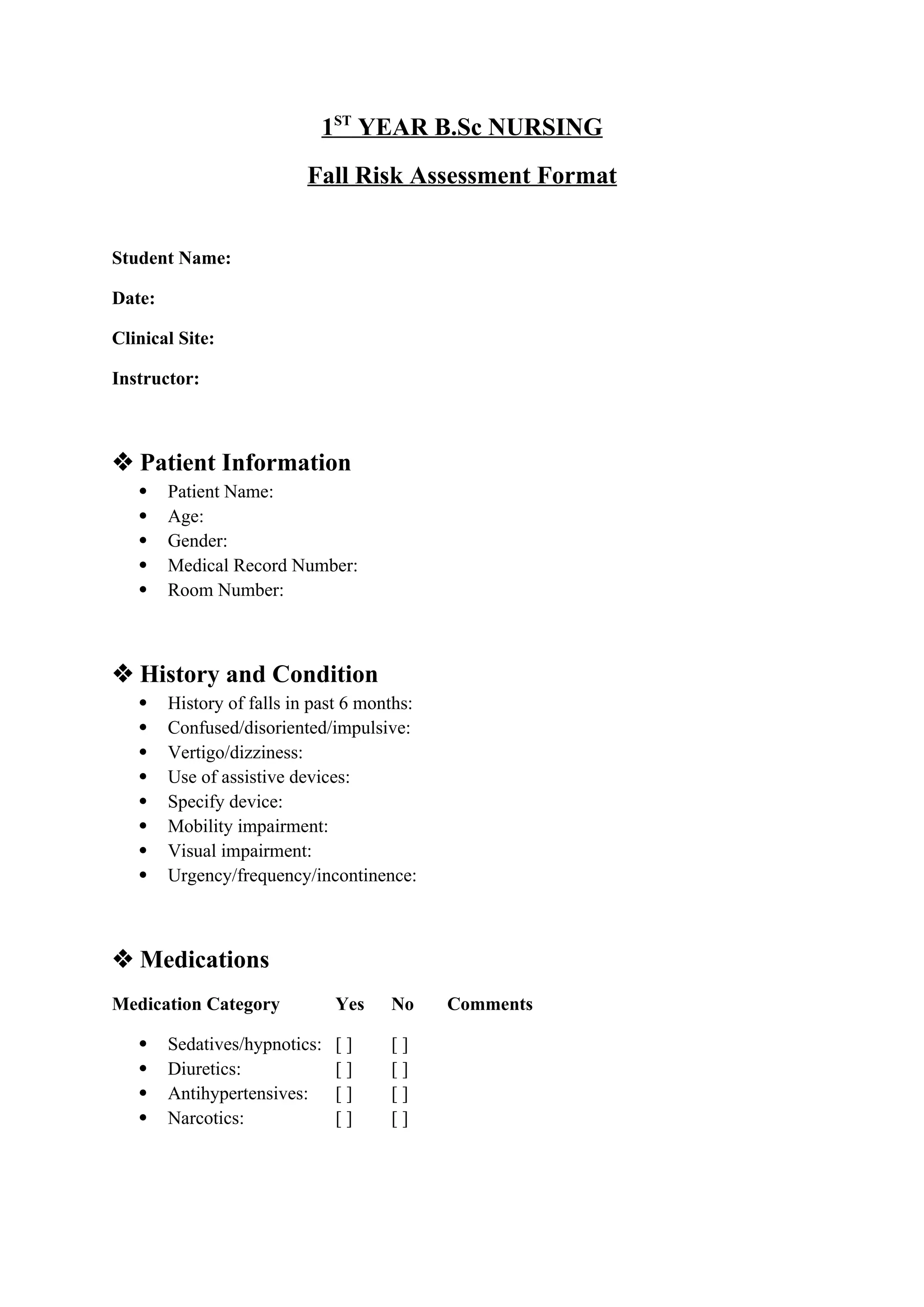 Fall Risk Assessment systematic process. | DOCX