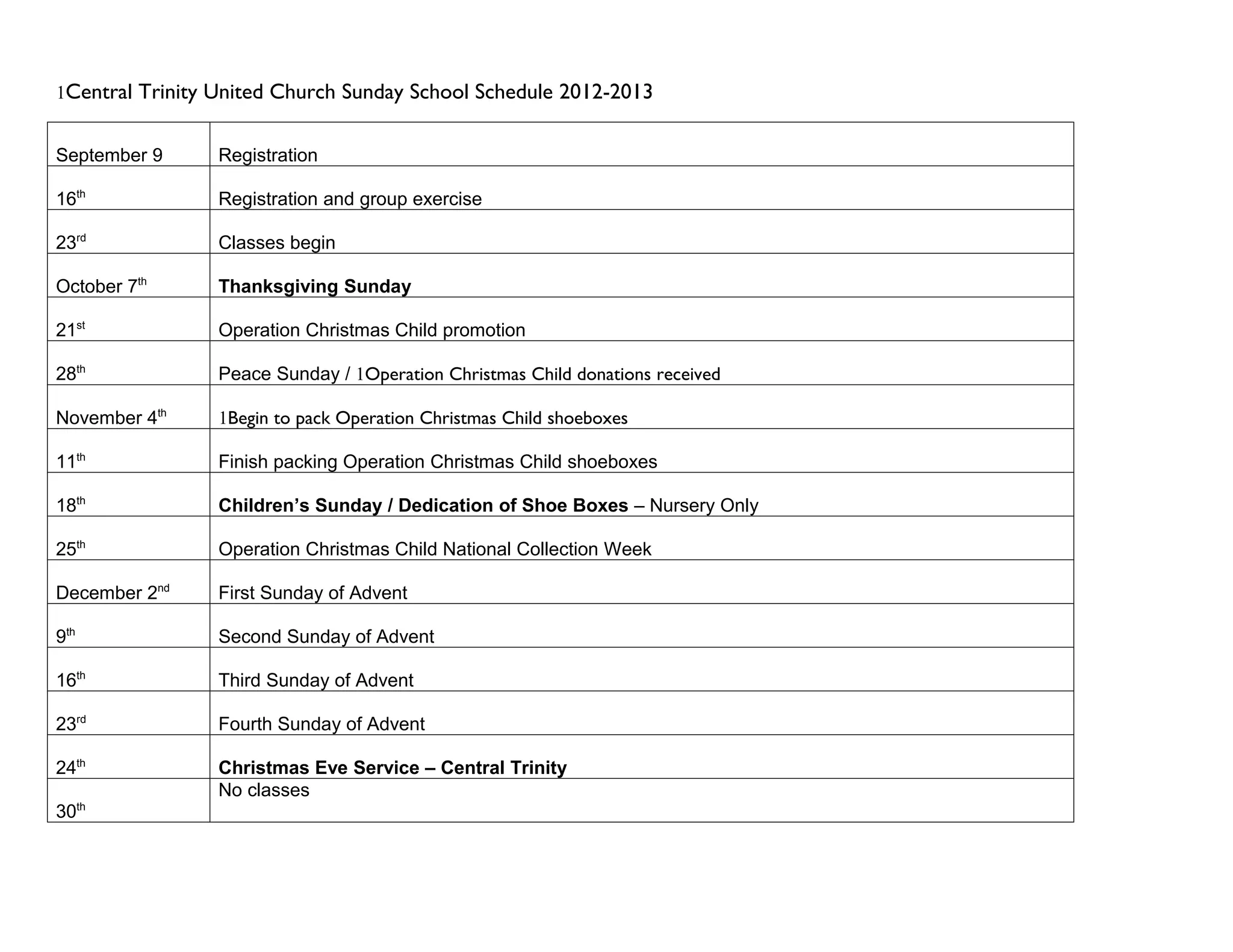 Central Trinity United Church Sunday School Schedule | PPT