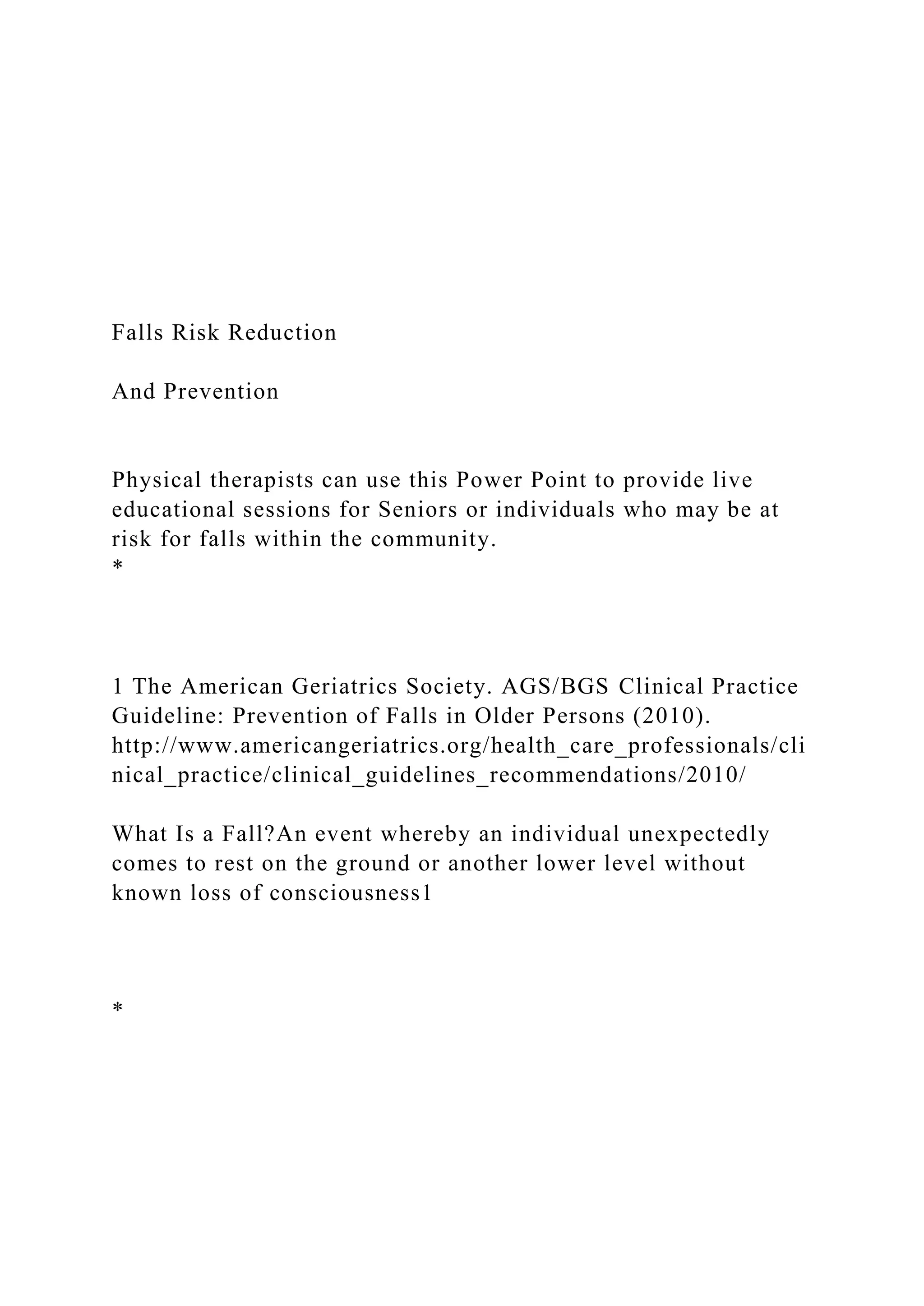 Falls Risk Reduction And PreventionPhysical th.docx