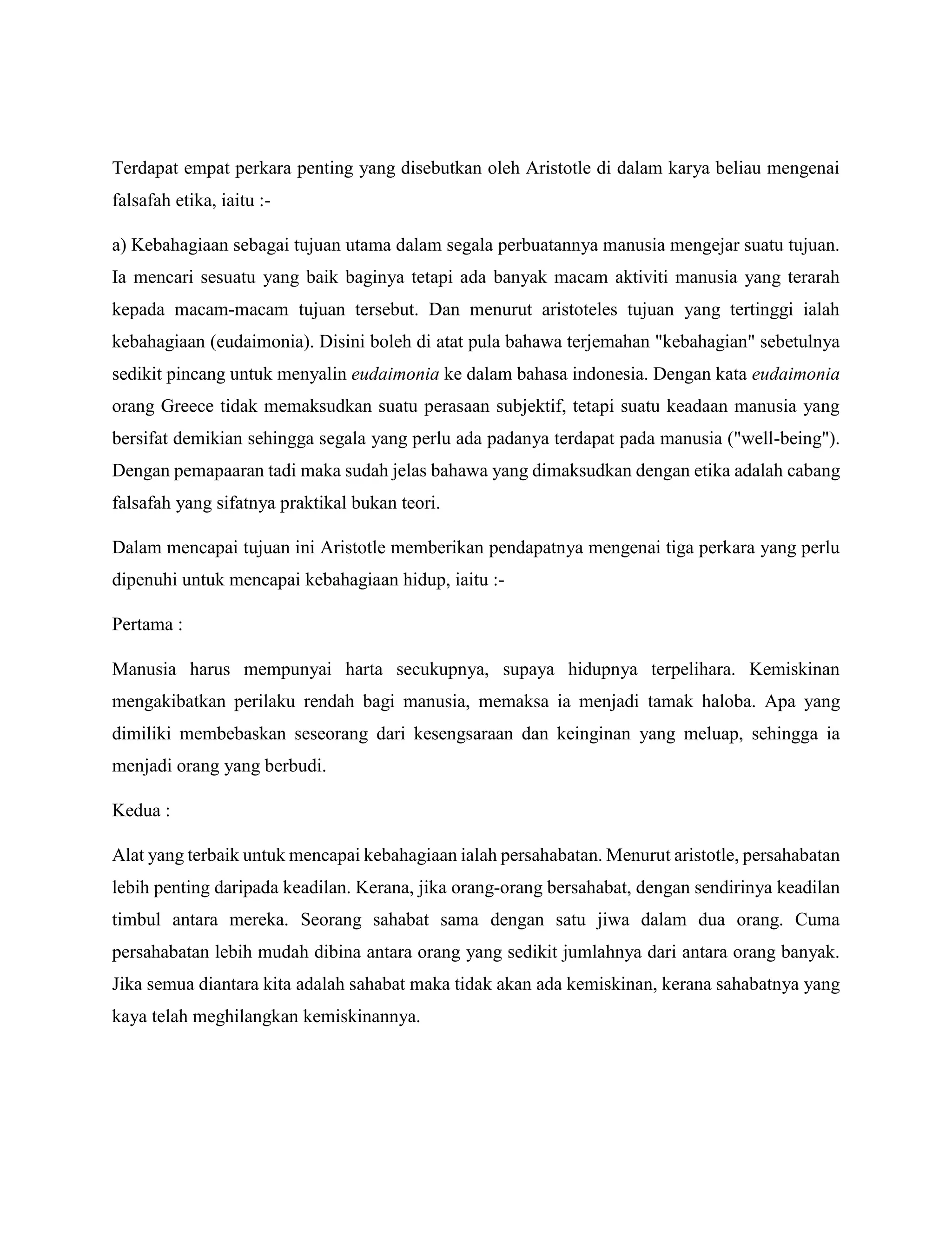 FALSAFAH ETIKA ARISTOTLE | PDF