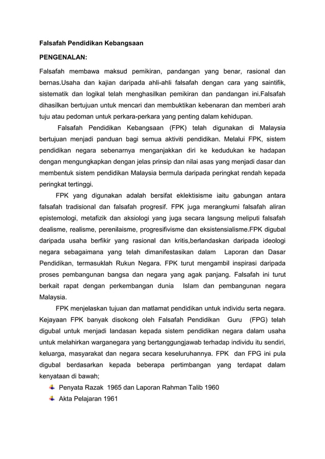 Falsafah pendidikan kebangsaan | DOCX