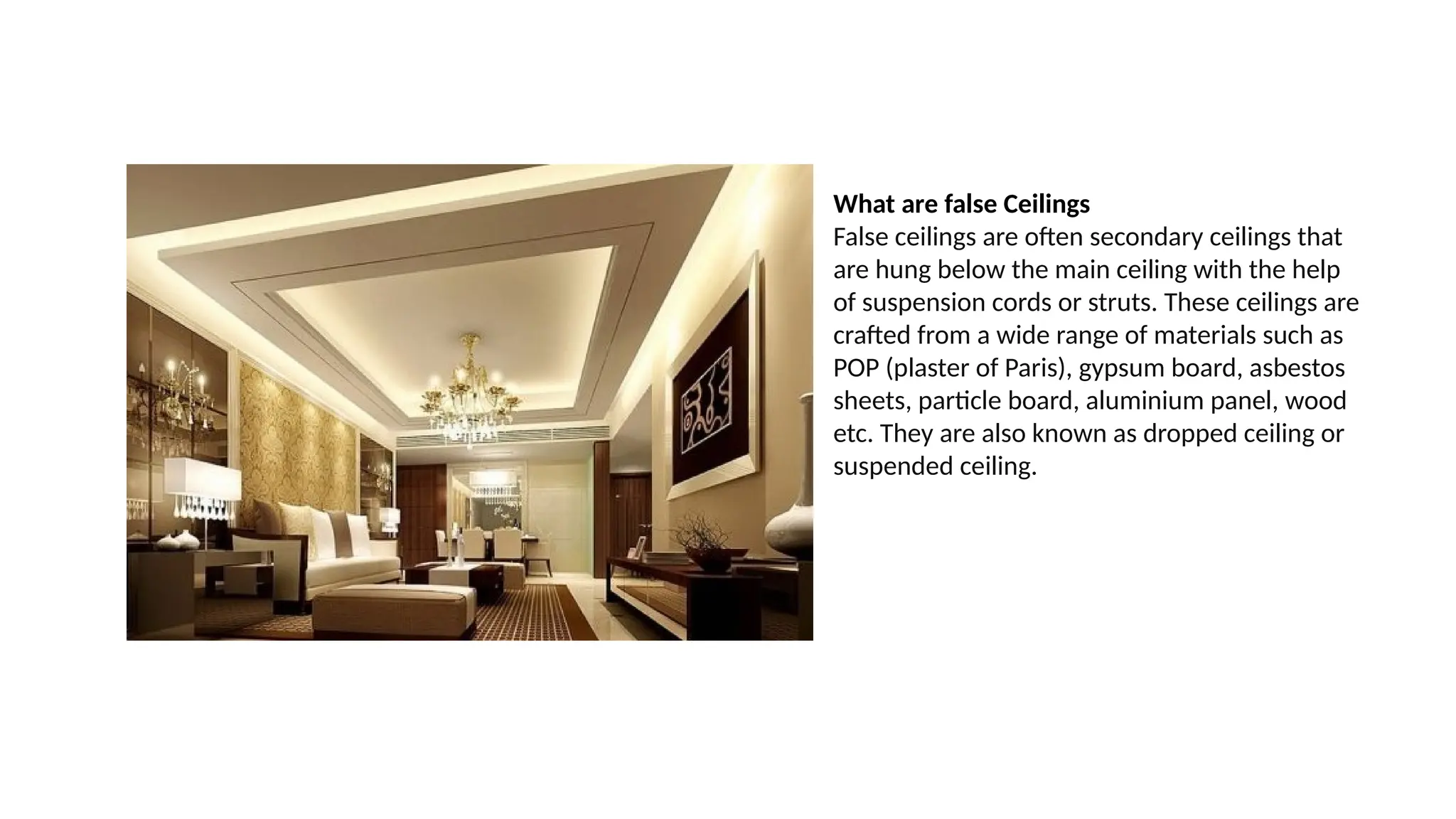 Types of False Ceiling in interior design | PPTX