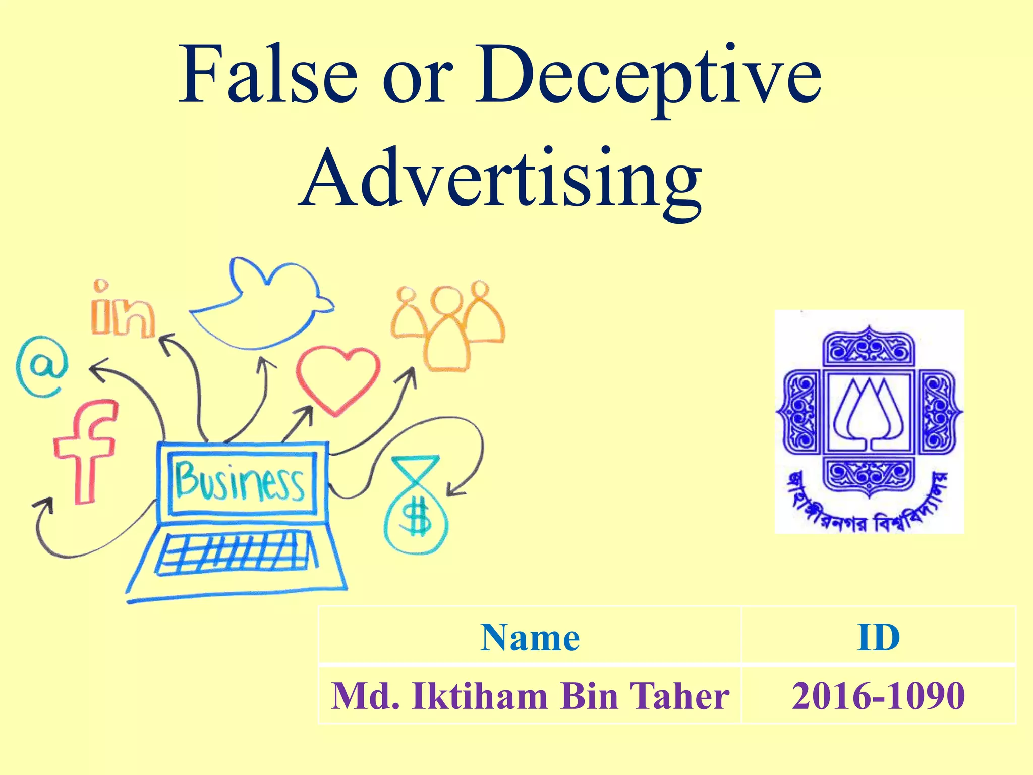 False or deceptive advertising in respect of bangladesh | PPTX